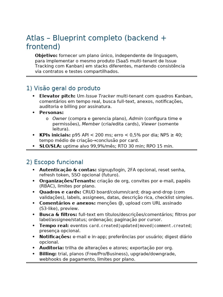Atlas: Blueprint SaaS Multi-Tenant Kanban | PDF | Informática | Ciência ...