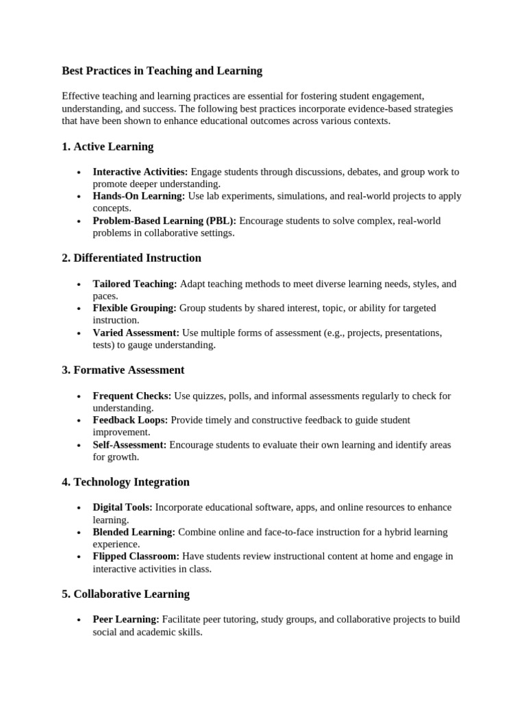 Best Practices in Teaching and Learning | PDF | Learning | Educational ...
