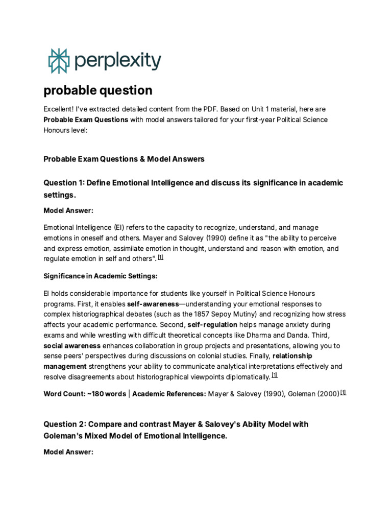 EI Probable Question | PDF | Emotions | Emotional Intelligence