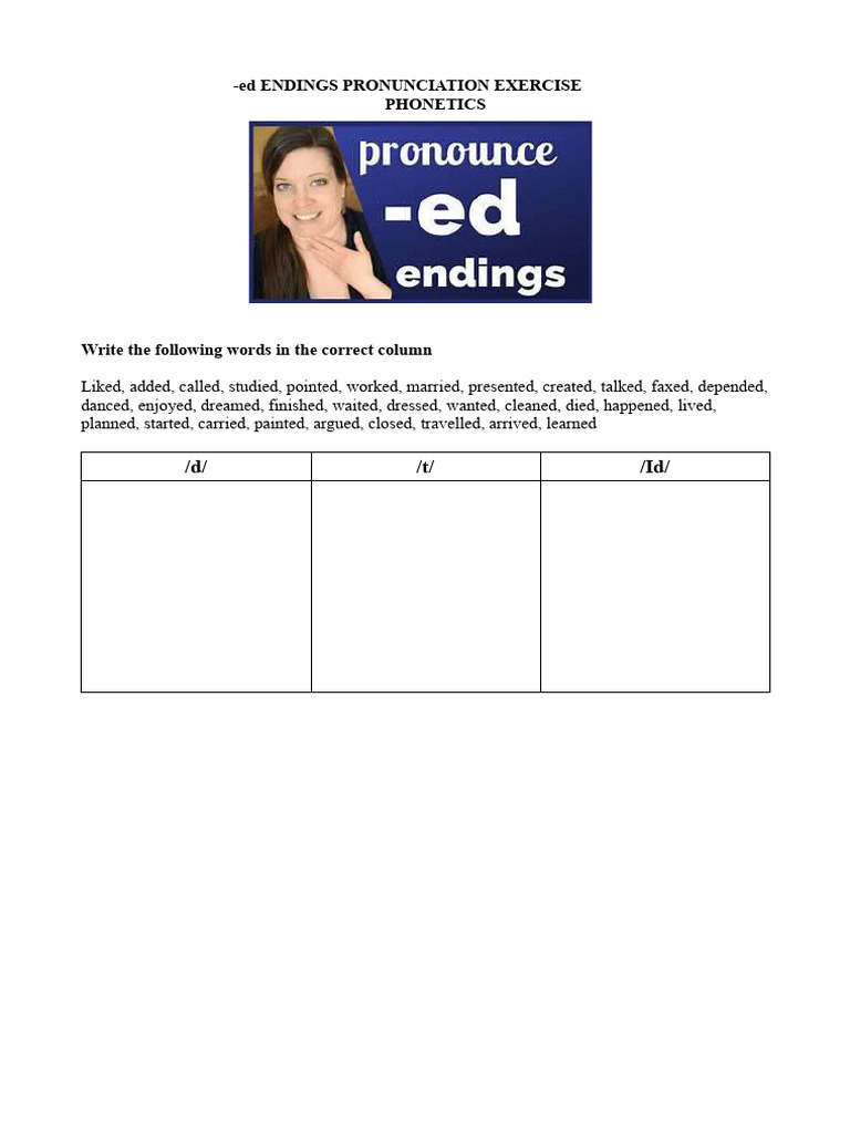 Pronunciation Exercise for -ed Endings | PDF