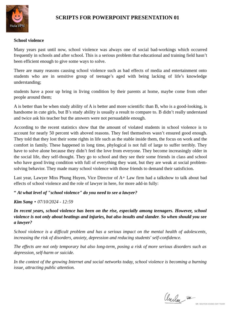 Scripts for Powerpoint Presentation 01 | PDF | Violence | Adolescence