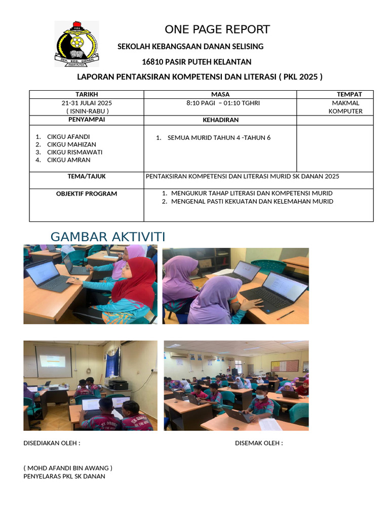 One Page Report PBD SKD 2025 | PDF