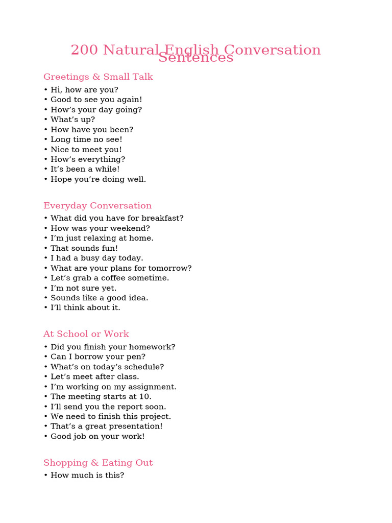 Natural English Conversations 200 RosePink | PDF