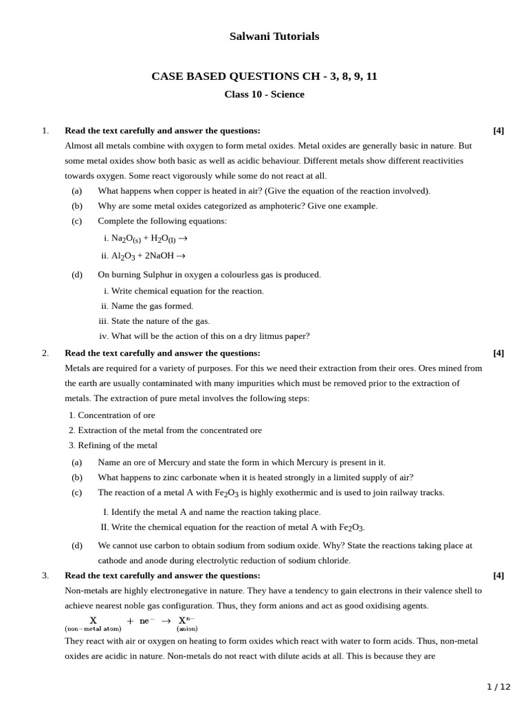 Case Based Question - 1 Science | PDF | Ion | Redox