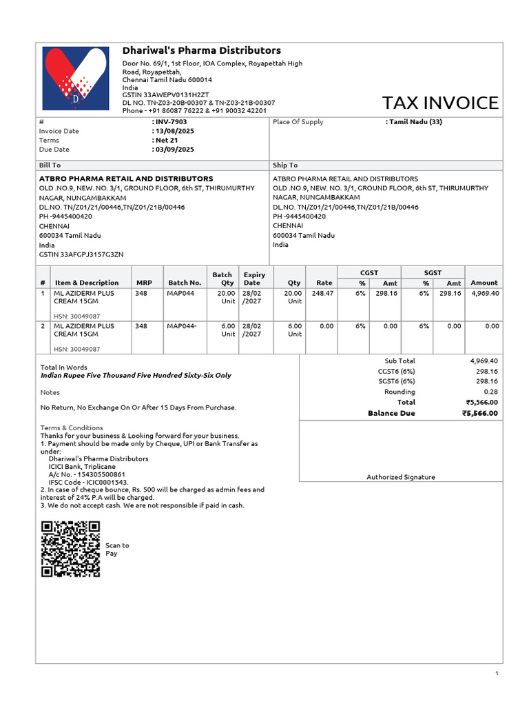INV-7903 | PDF | Cheque | Money