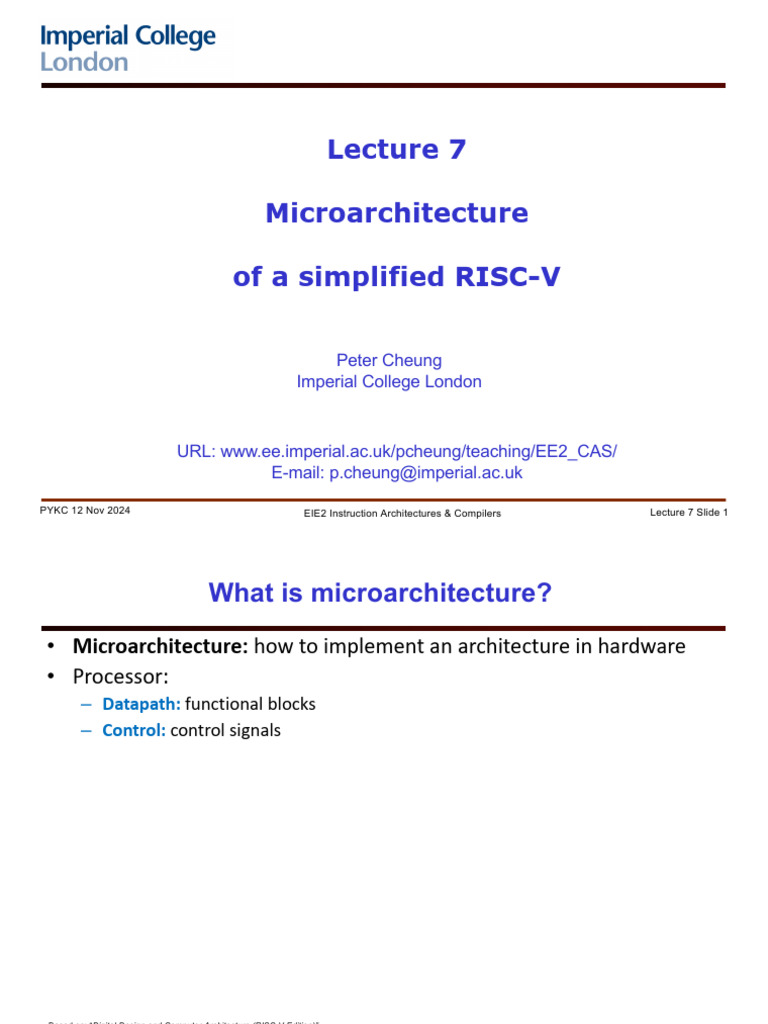 Lecture 7 - Microarchitecture (Slides) | PDF | Computer Architecture | Central Processing Unit