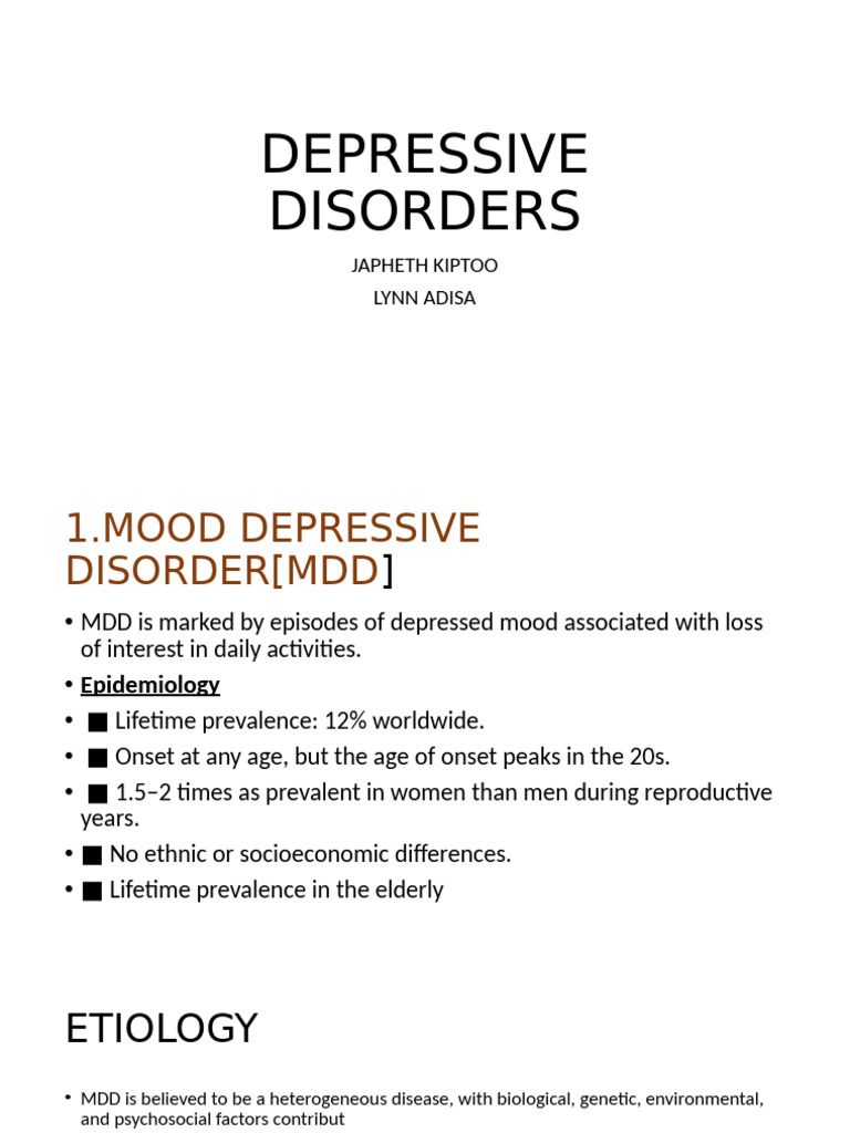 Understanding Depressive Disorders Overview | PDF | Major Depressive ...
