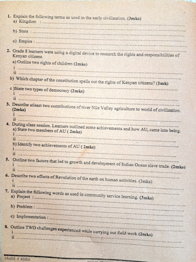 Grade 8 Social Studies Exam Guide | PDF
