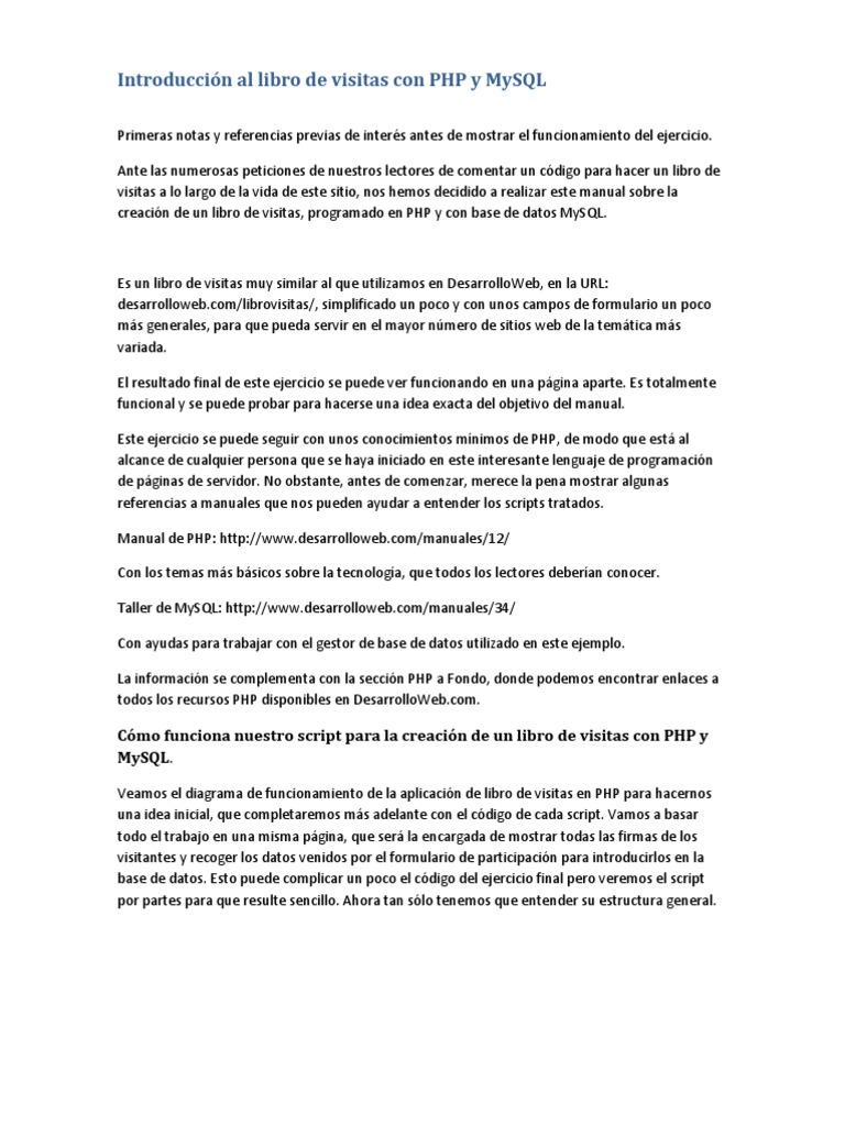 Introducción Al Libro de Visitas Con PHP y MySQL | PDF | Php | SQL