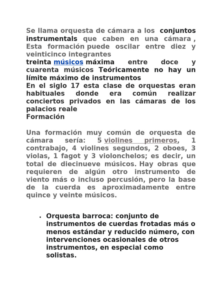 Orquesta de Cámara: Formación y Tipos | PDF
