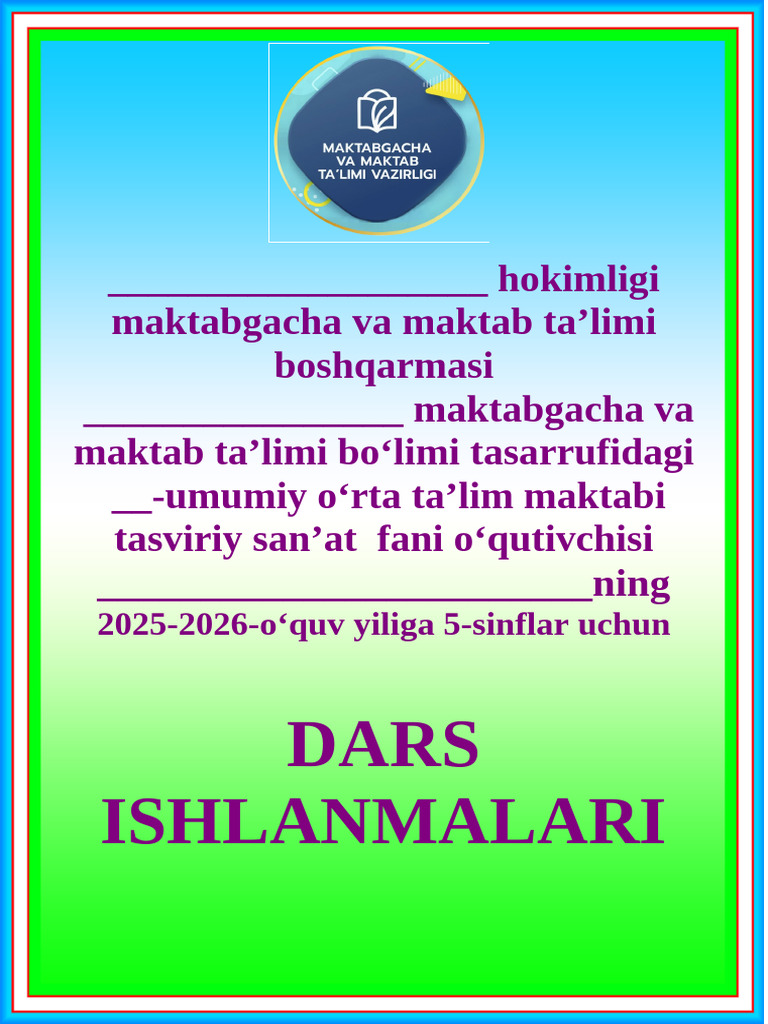 Tasviriy San'at 5-Sinf Konspekt-N | PDF