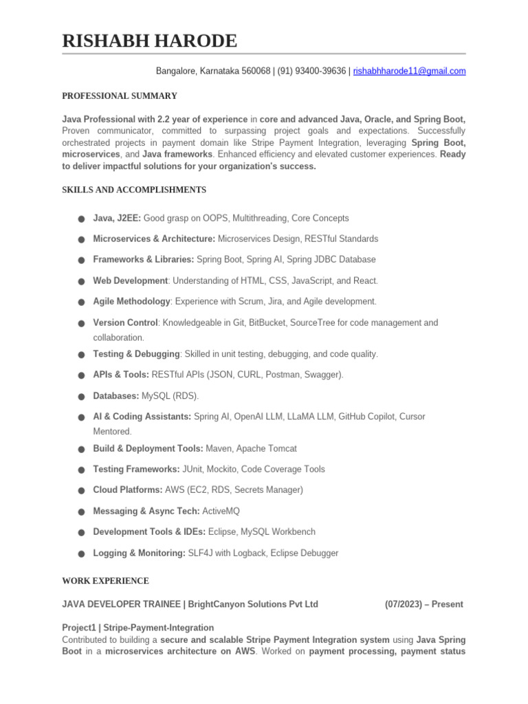 Rishabh JavaDeveloper | PDF | Eclipse (Software) | Java (Programming ...