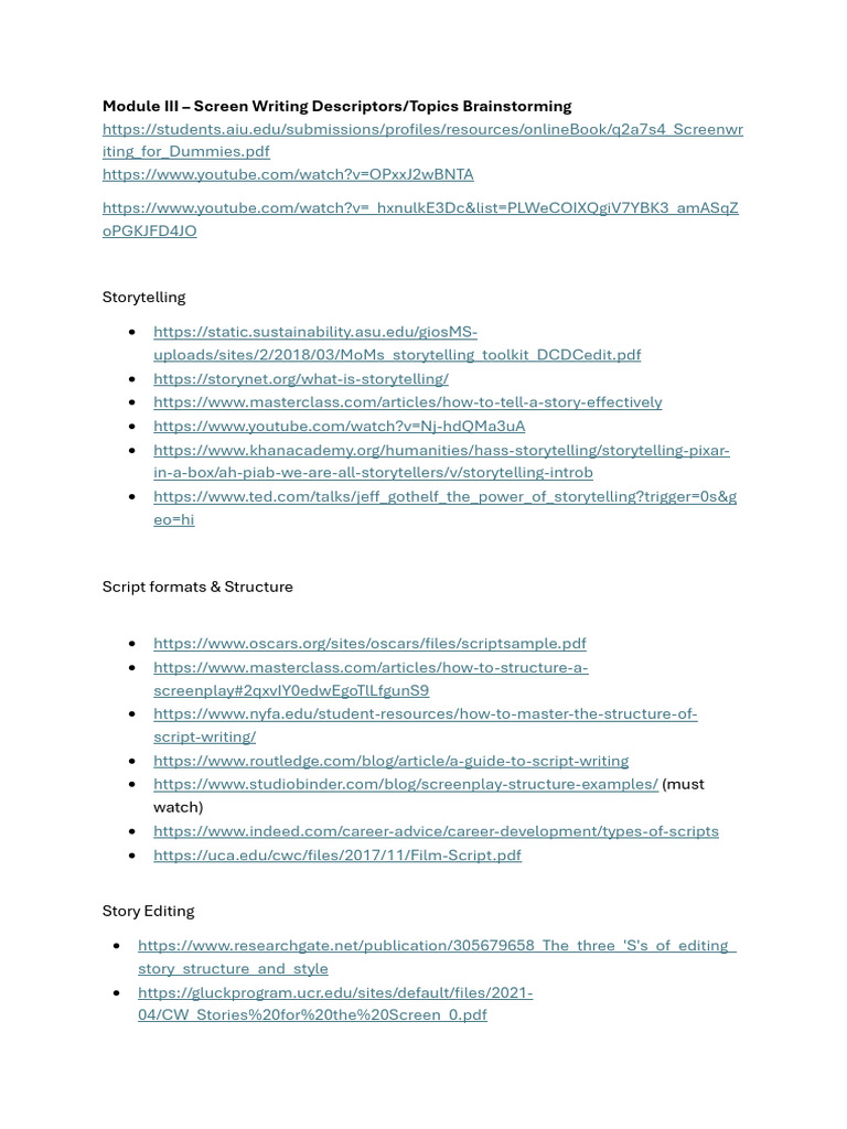 Screenwriting Techniques and Resources | PDF | Screenwriting | Literary ...