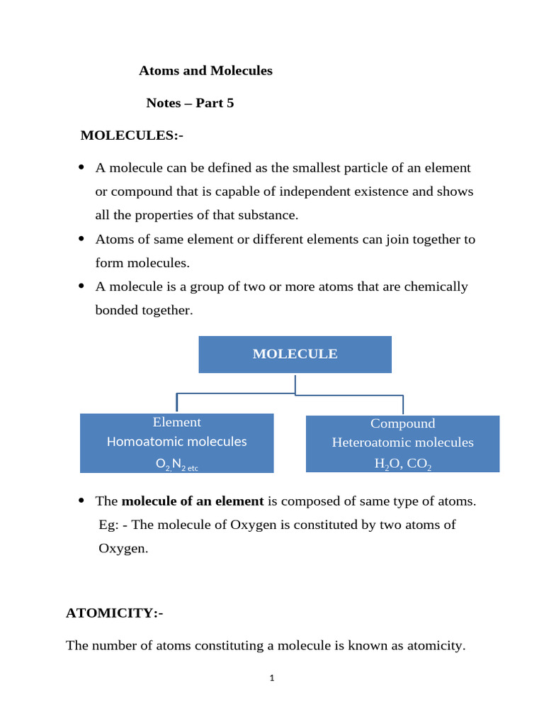 Atoms and Molecules Notes - Part 5 (2) (1) | PDF | Molecules | Atoms
