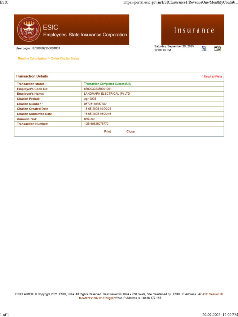 Successful ESIC Transaction Details | PDF