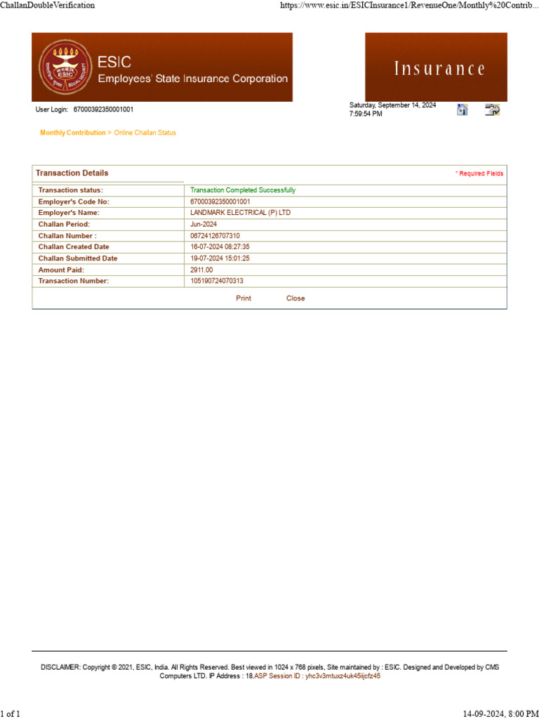 Esic Reciept June 24 | PDF