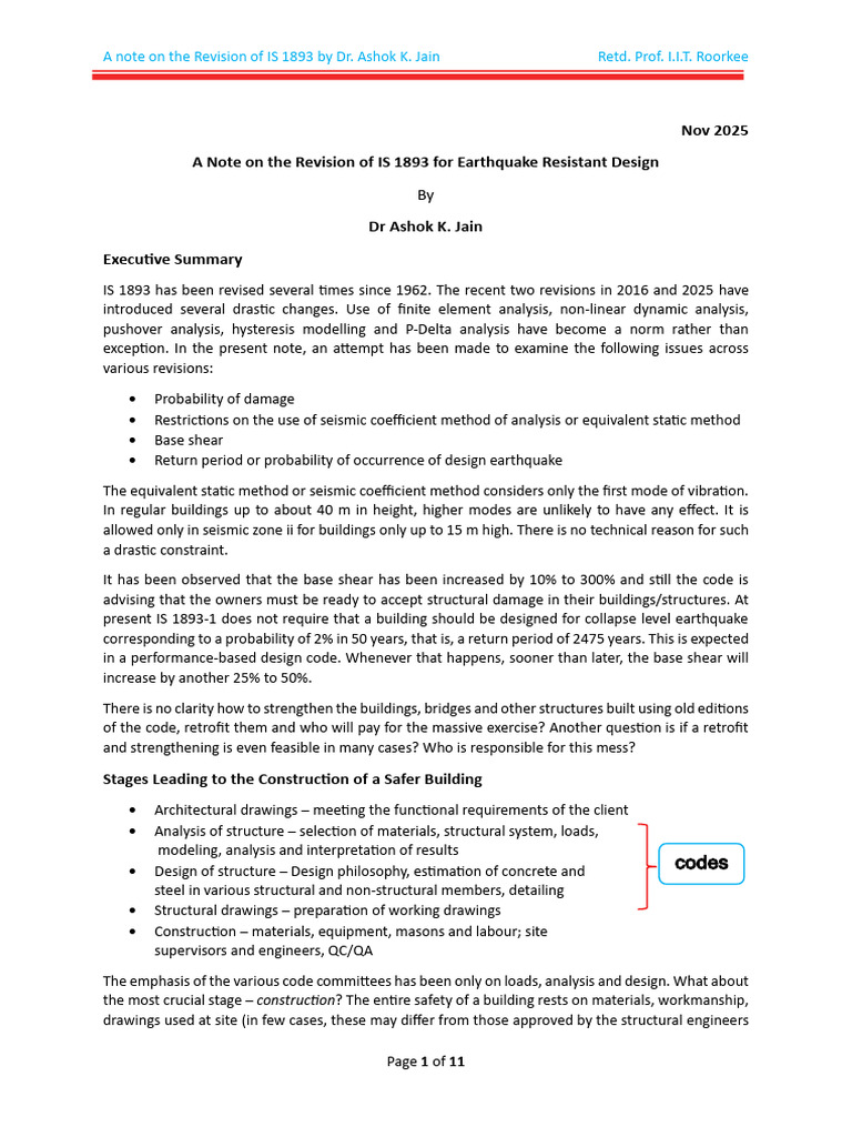 Note On Revision of Is 1893 Code | PDF | Earthquakes | Seismology