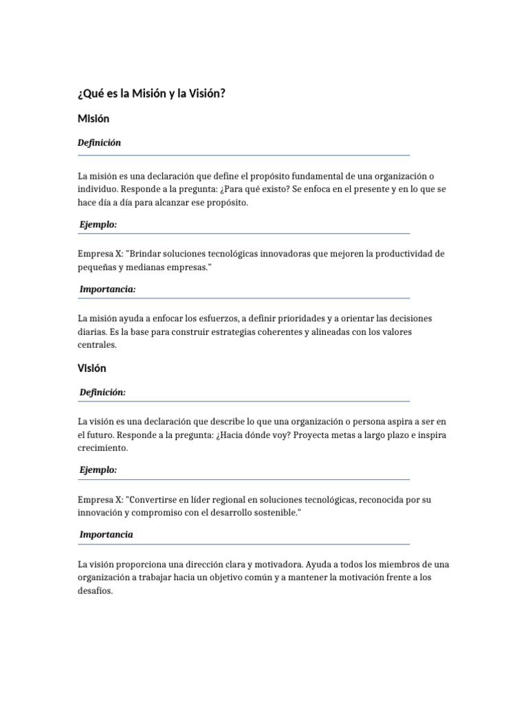 Mision y Vision Con Definicion Ejemplo Importancia | PDF