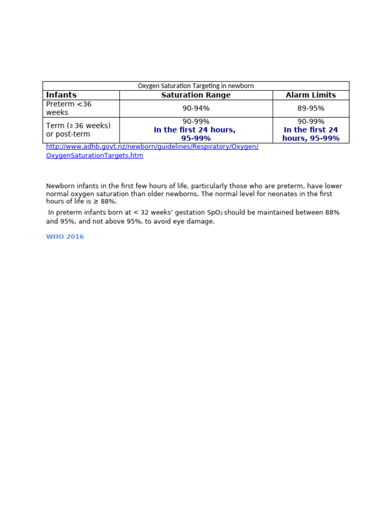 Oxygen Saturation Guidelines for Newborns | PDF
