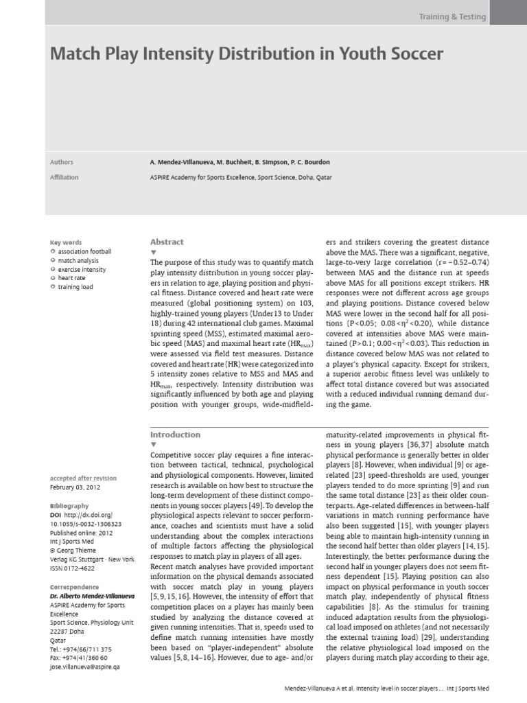 Mendez Villanueva - Match Play Intensity Distribution in Youth Soccer ...