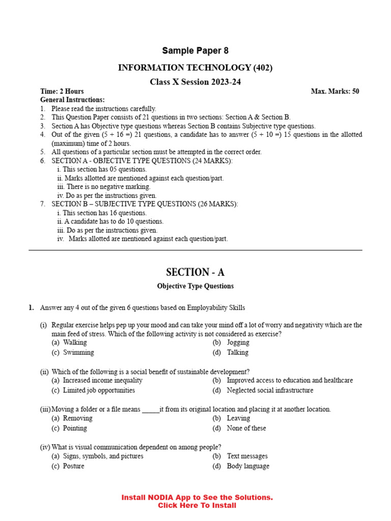 Sample Paper 08 Unsolved | PDF | World Wide Web | Internet & Web