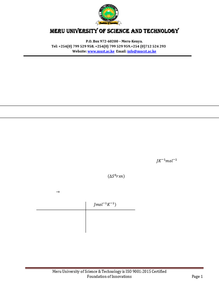 SCH 3351 Chemical Thermodynamics Phase Equilibria - Docx 3 | PDF ...