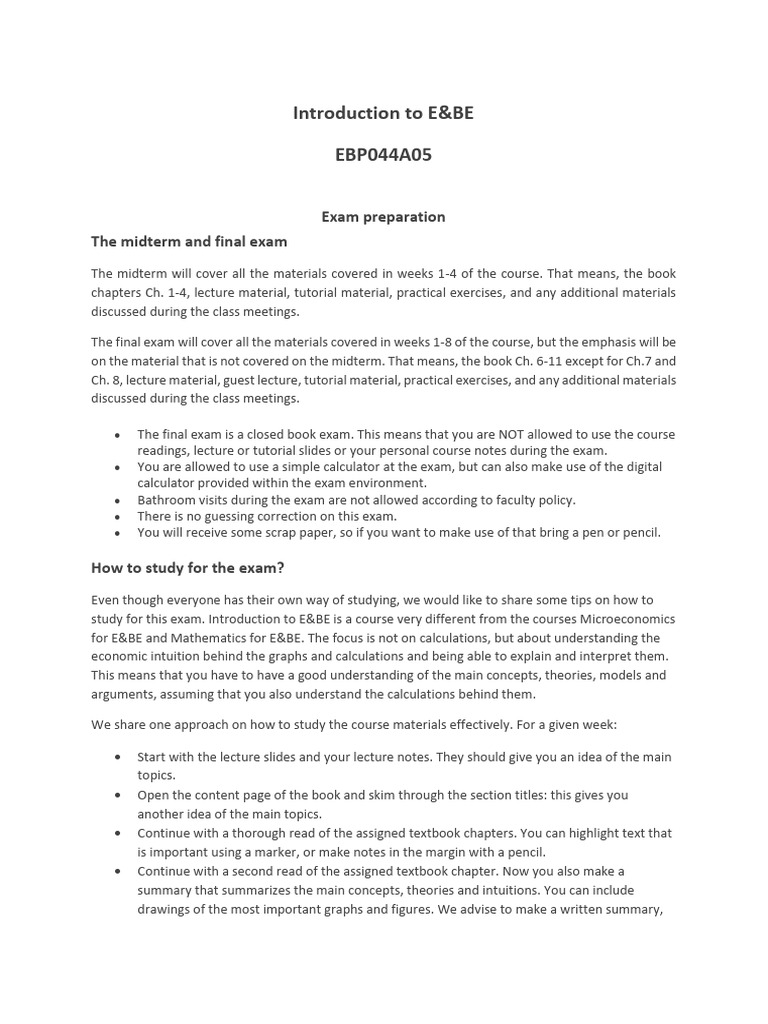 Exam Prep Guide for E&BE Course | PDF