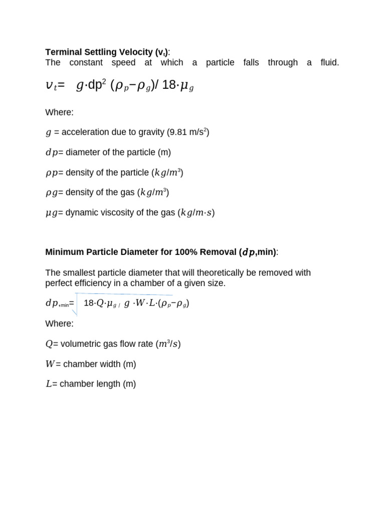 Terminal Settling Velocity and Particle Removal | PDF