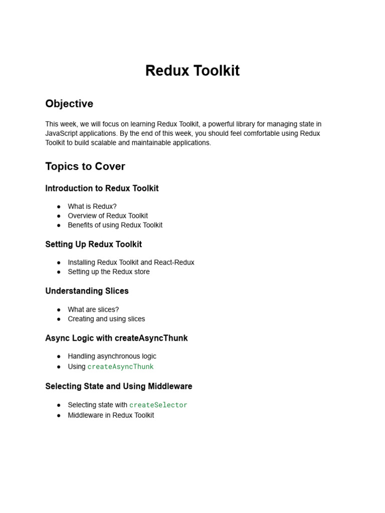 Redux Toolkit | PDF
