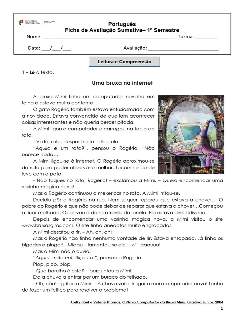 Ficha de Português Adaptadíssima - Intercalar - 1º Semestre | PDF | Dia ...