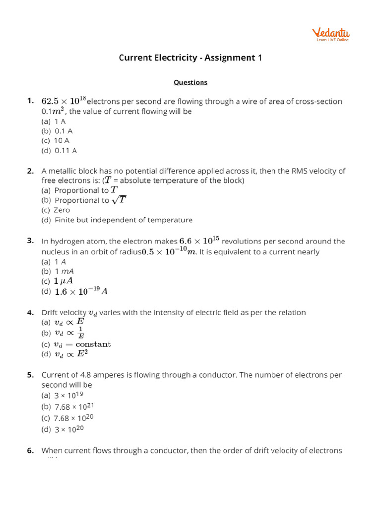 Current Electricity - Assignment 1 | PDF