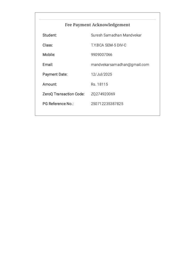 Fee Payment Acknowledgement | PDF