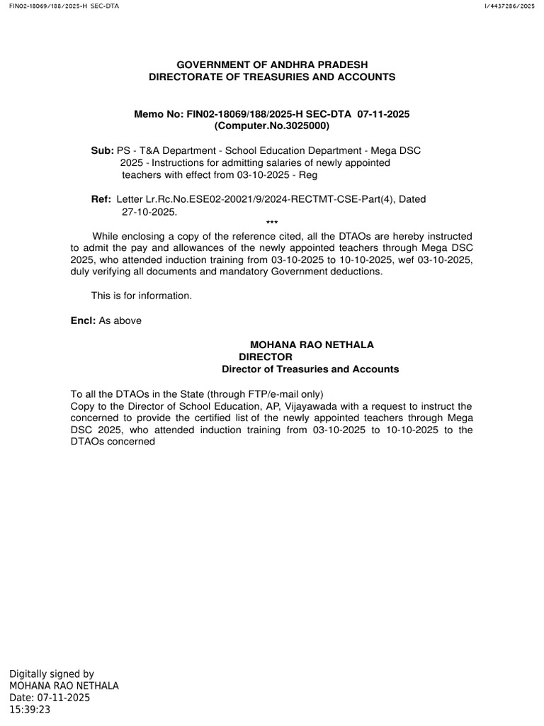 Memo on MEGA DSC 2025- Salary Issue | PDF