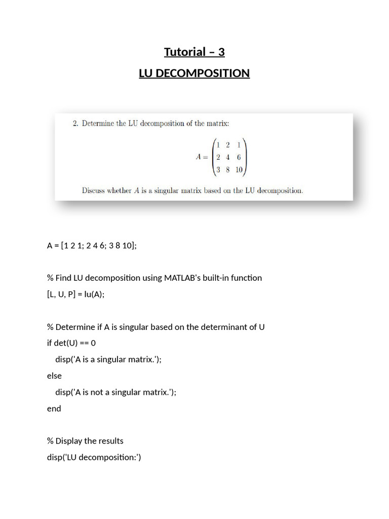 Tutorial - 3 Lu Decomposition | PDF | Algorithms | Operator Theory