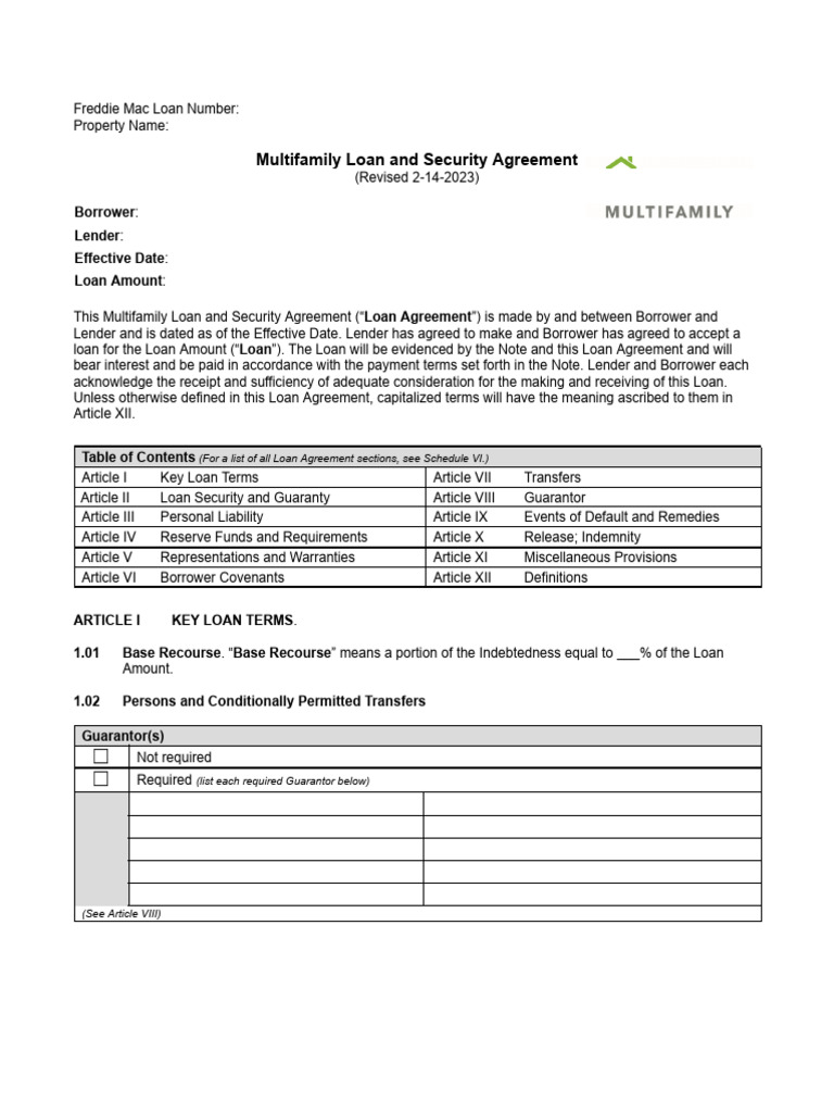 Freddie Mac MF Loan Agreement Signed | PDF | Loans | Bankruptcy