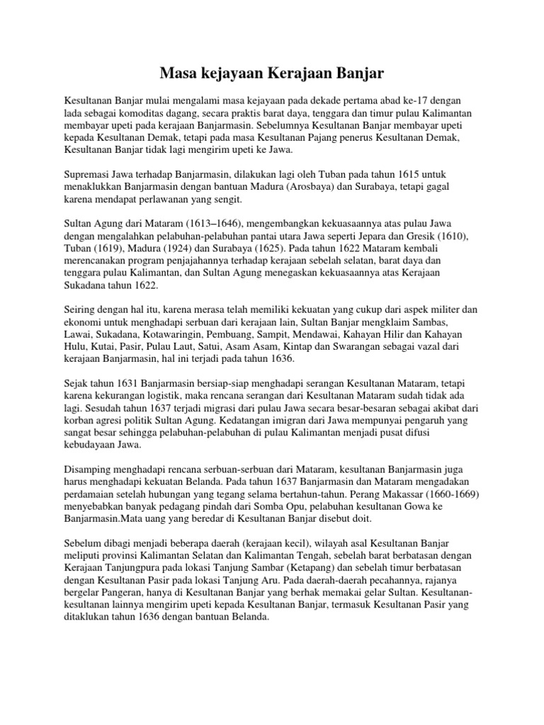 Masa Kejayaan Kerajaan Banjar | PDF | Sejarah