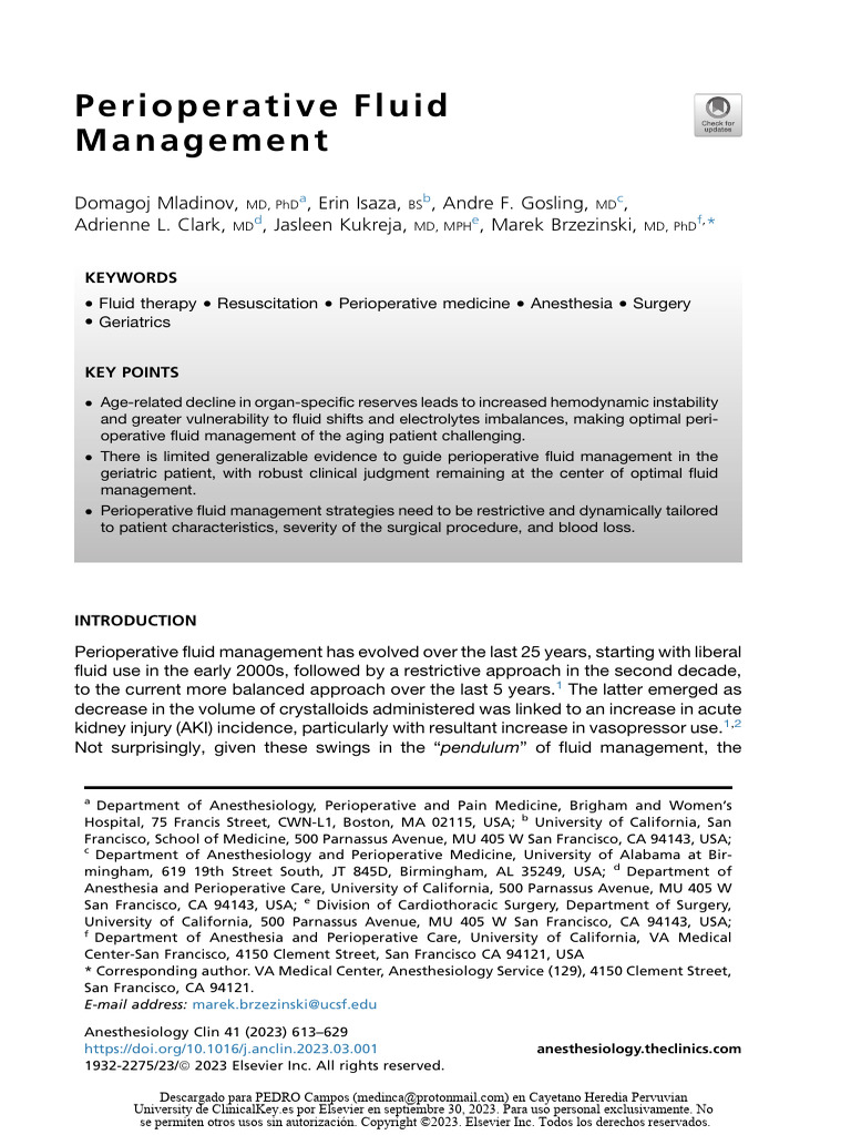 Perioperative Fluid Management | PDF | Blood Pressure | Saline (Medicine)