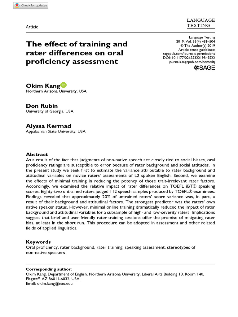 Effect of Training On Oral Proficiency Assessment | PDF | English As A ...