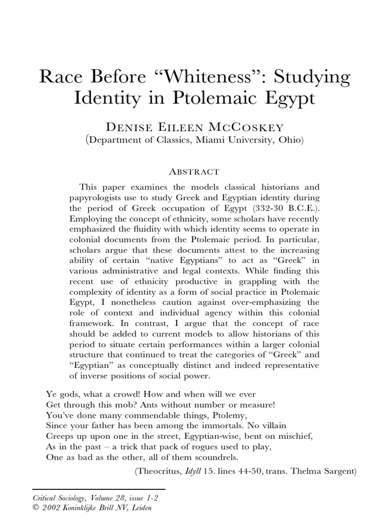 Identity and Race in Ptolemaic Egypt | PDF | Ptolemaic Kingdom ...