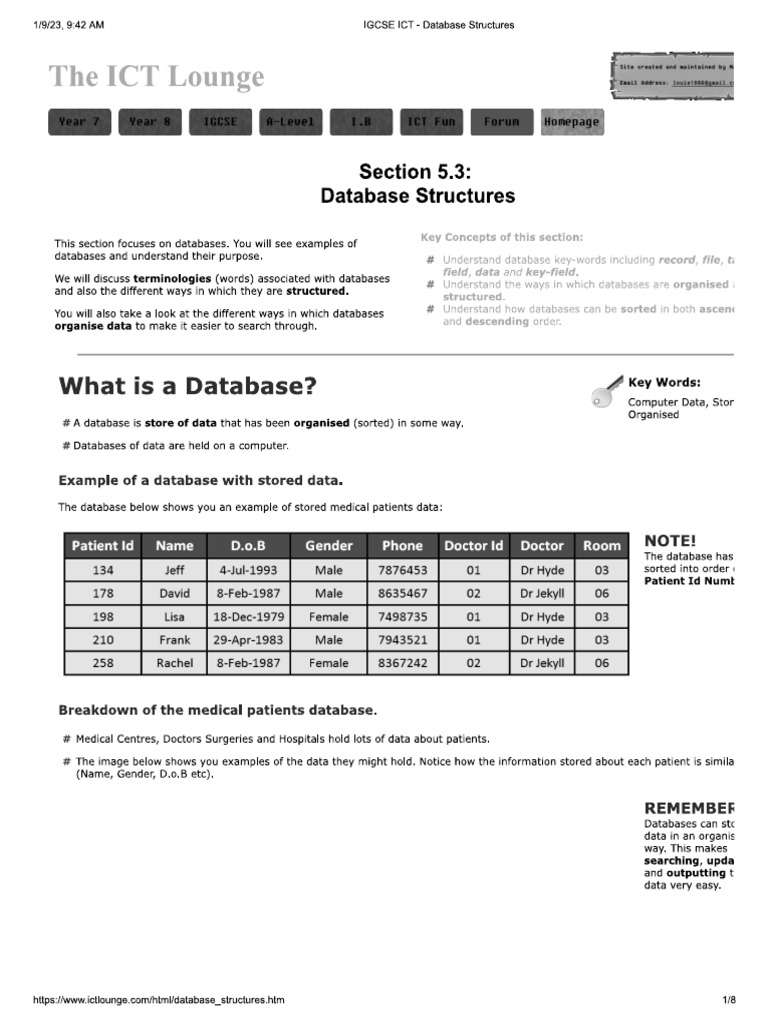 Lesson 3 Database Structure | PDF