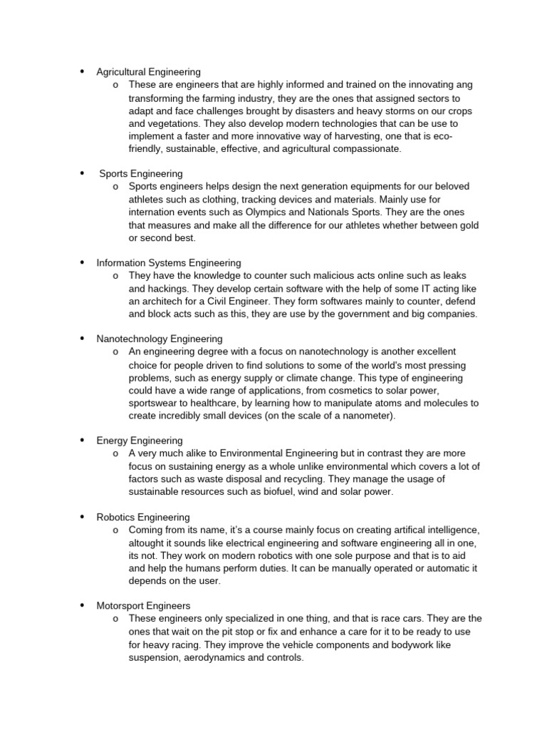 Types of Engineering | PDF | Engineering | Nanotechnology