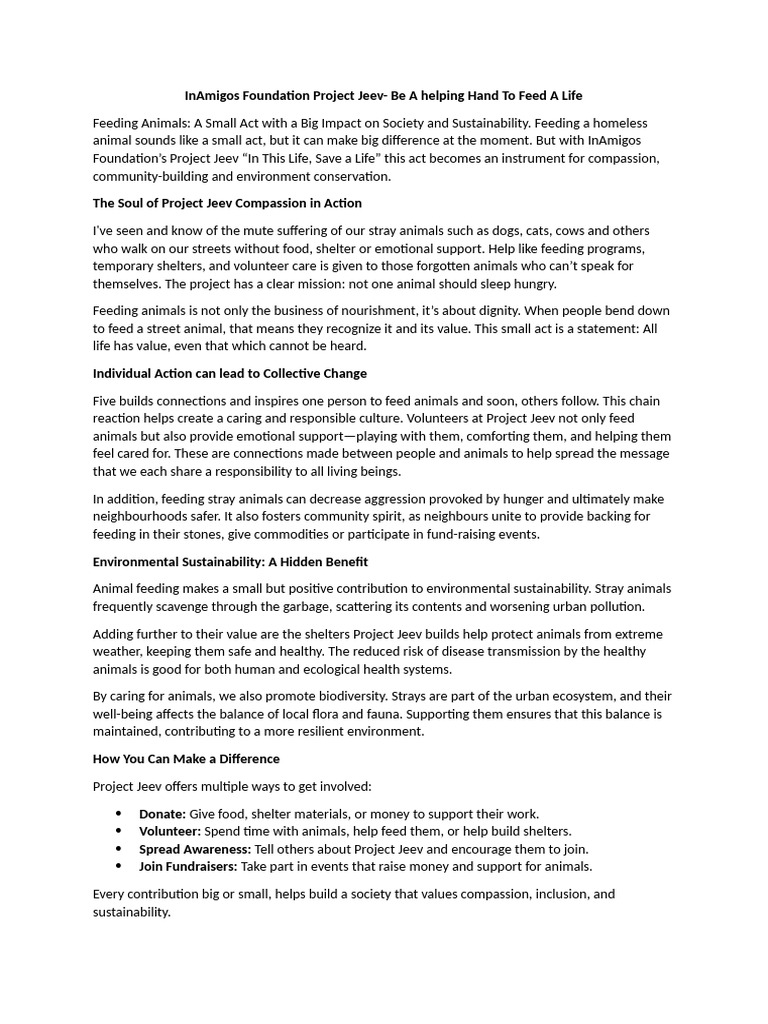 InAmigos Foundation Project Jeev | PDF | Sustainability | Natural ...