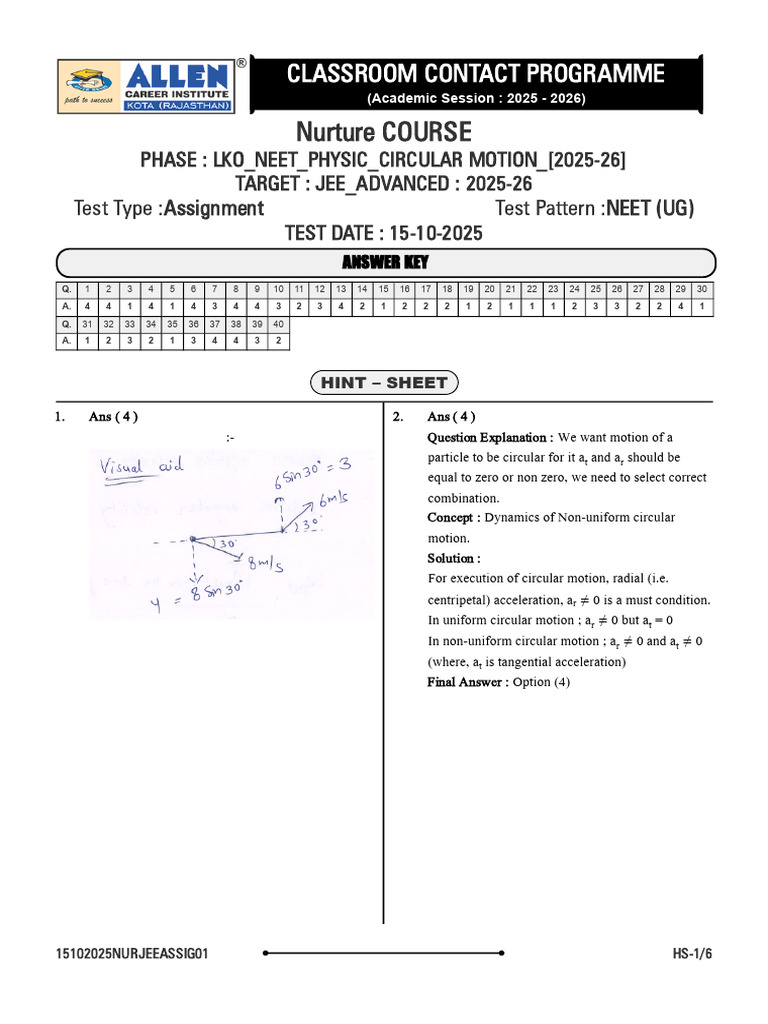 NEET Physics Circular Motion Test 2025 | PDF | Acceleration | Quantity
