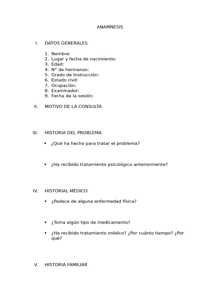 Anamnesis Completa | PDF | Salud mental | Conceptos psicologicos