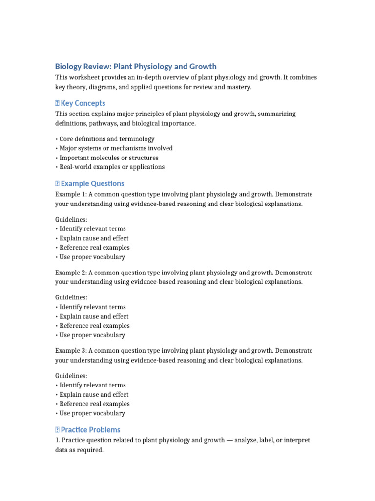 Plant Physiology Review Worksheet | PDF | Causality | Science