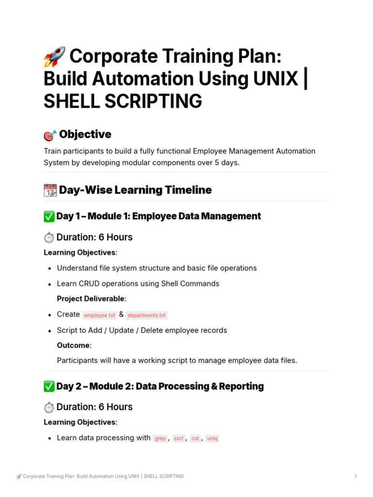Corporate Training Plan Build Automation Using UNIX SHELL SCRIPTING | PDF | Shell (Computing ...