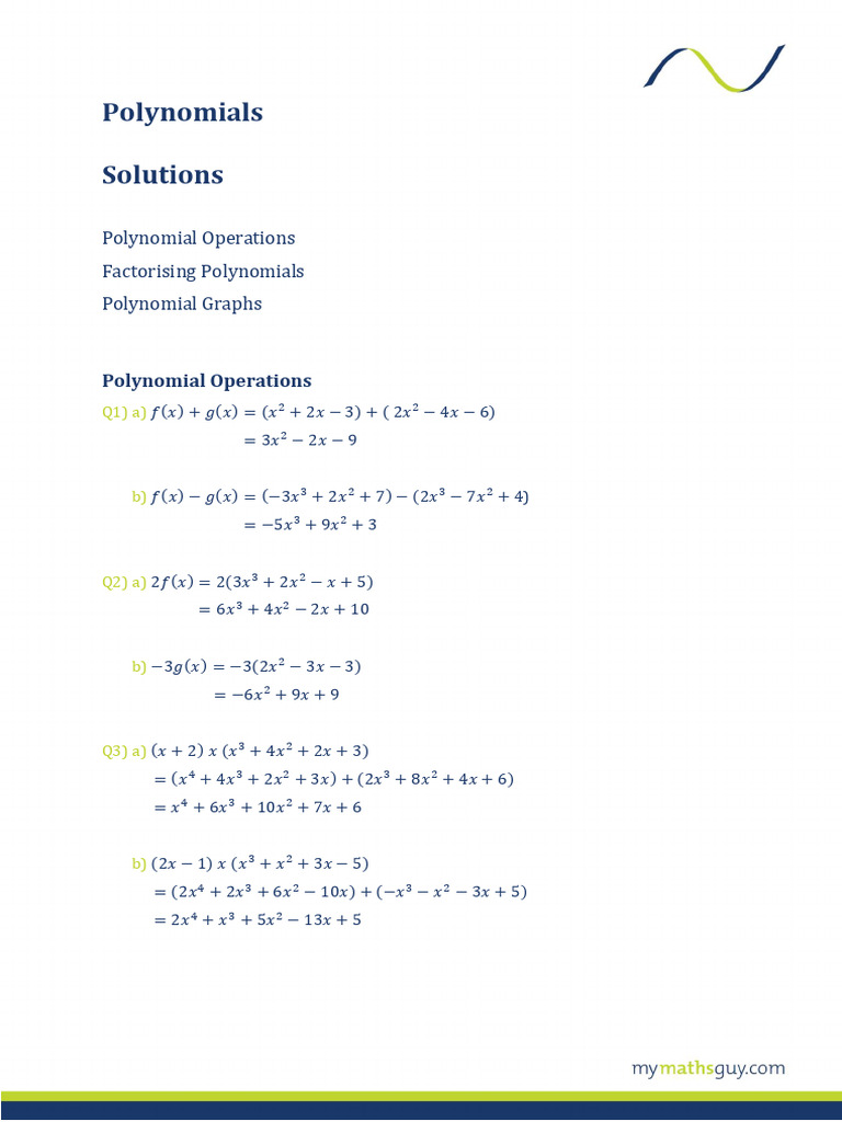 Algebra 2 Polynomials Solutions | PDF | Factorization | Mathematical ...