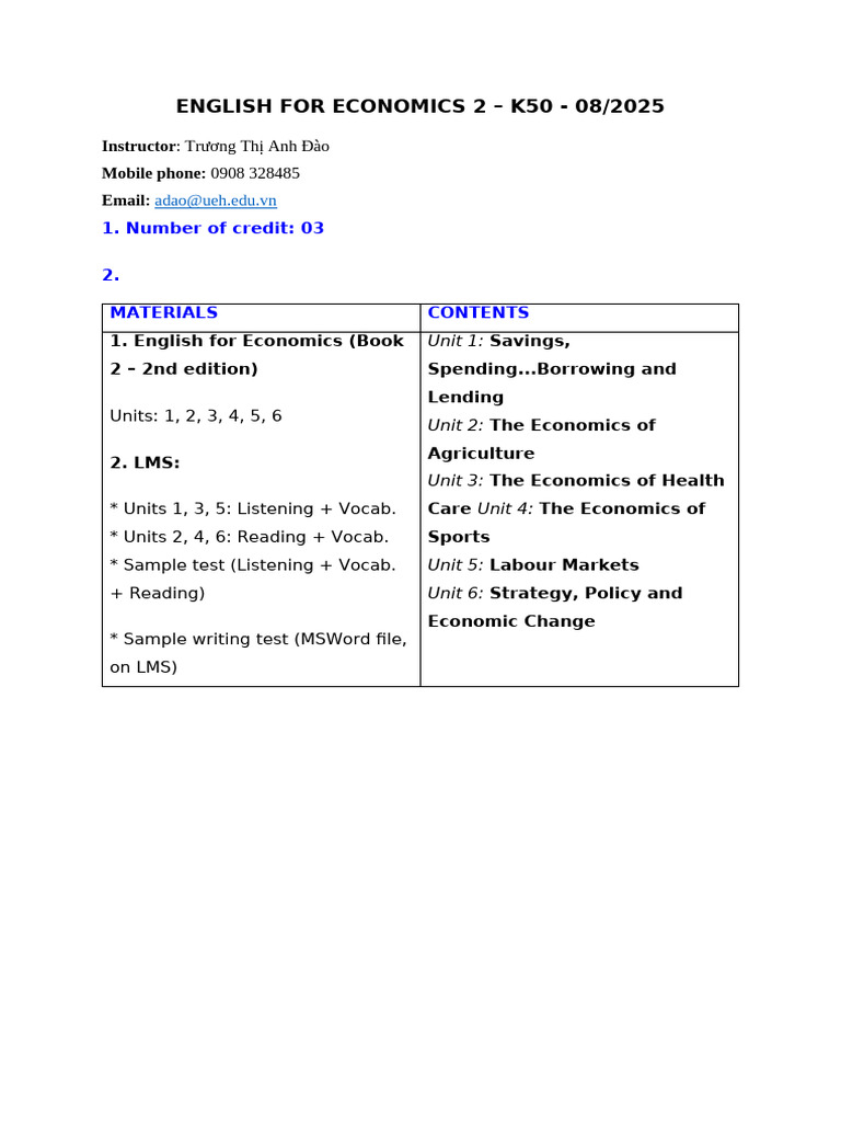 English for Economics Course Overview | PDF