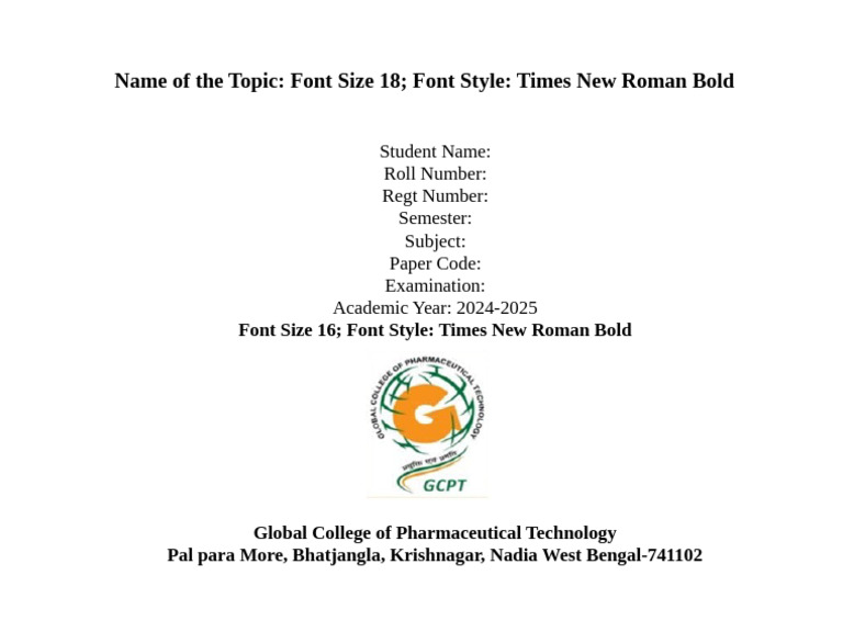 Name of The Topic: Font Size 18 Font Style: Times New Roman Bold | PDF