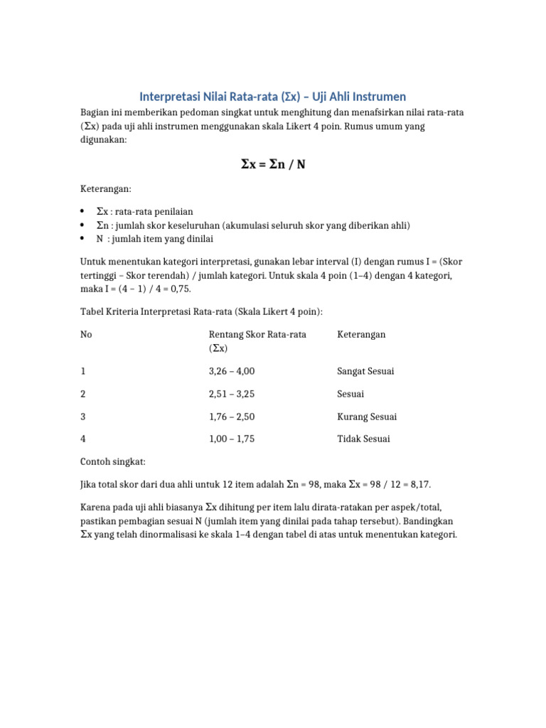 Interpretasi Rata-rata Uji Ahli | PDF